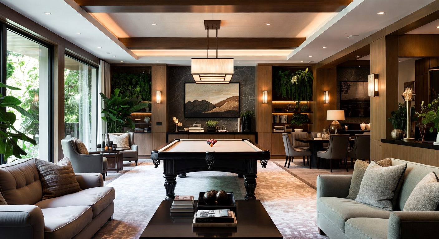 Biophilic Billiards Room Design Ideas | AI Interior Design | NewInterior AI