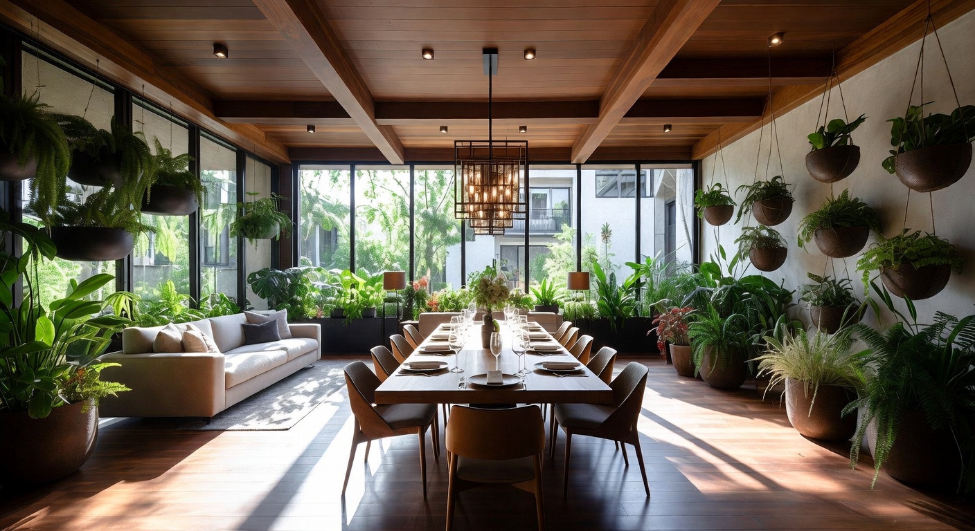Biophilic Dining Room Design Ideas | AI Interior Design | NewInterior AI